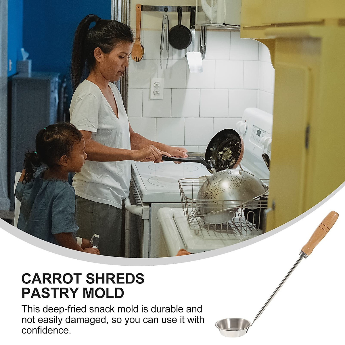 1pc Oil Pier Mold Baking Lifting Tool Wind Fritters Mold Shredded Mold Radish Shrimp Mold Metal Floral Swedish Mini Pie Pans Cake Stencil Timbale Stainless Steel Wood Frying Spoon