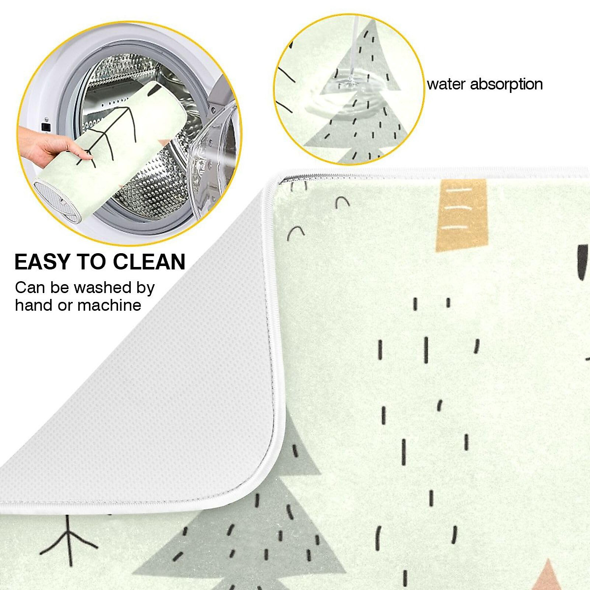 Red Yellow Christmas Cartoon Trees Memory Foam Dish Drying Mat Drying Mat For Kitchen Counter Drain Matt Dish Dryer Cloth 16 x 18 Inches