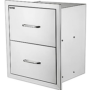 Mophorn Outdoor Kitchen Drawers 14W x 14.3H x 23D Inch, Flush Mount Double BBQ Drawers Stainless Steel with Handle, BBQ Island Drawers for Outdoor Kitchens or Grill Station