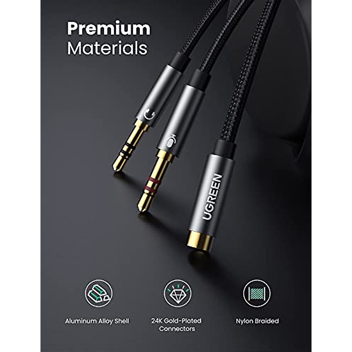 UGREEN Headphone Splitter for Computer & 3.5mm Headphone Extension Cable 3FT Male to Female Bundle