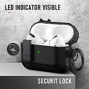 Maxjoy for Airpods Pro 2nd Generation Case, Carbon Fiber Secure Lock Clip Full Body Shockproof Hard Shell Protective Case Cover with Keychain for Apple AirPod Pro 2, Black