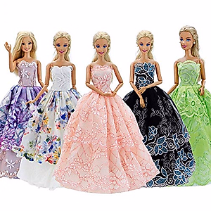 GIETIOS 5Pcs Handmade Clothes Dress for Doll Wedding Party Dresses Gown Outfit Costume Suit for 11.5 inch Dolls Random Style