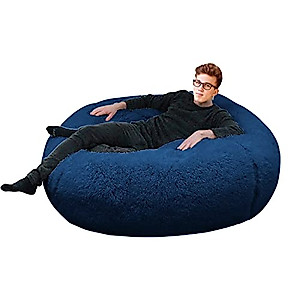 Bean Bag Chairs, Giant Bean Bag Chair for Adults, 4ftbean Bag coverComfyBean Bag Bed (No Filler, Cover only) Fluffy Lazy Sofa (Dark Bluer), 4ft(120 * 65cm)