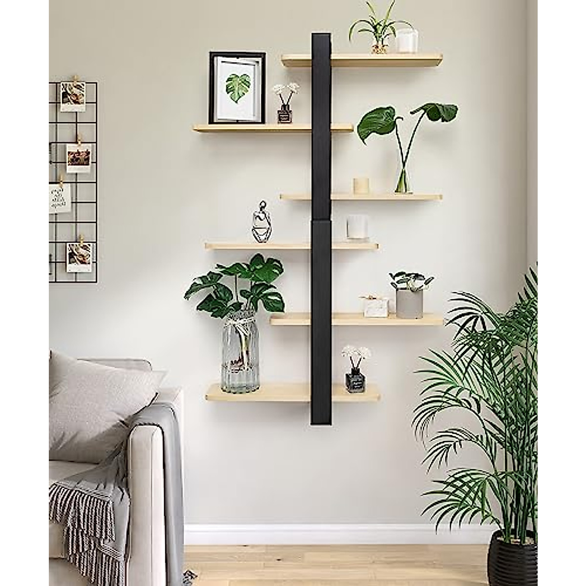 SUMGAR Floating Shelves for Wall Mounted Shelving Unit All Pine Wood 3 Tier Large Shelf for Bedroom Living Room Office Bathroom Home Decoration Storage Plant Photo Display Modern 20in