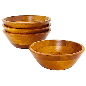 Woodard & Charles Set of 4 Individual Wood Serving Bowls for Salad, Fruit, Snacks, Nuts, or Candy (7" X 2 1/2" Individual Bowls, Set of 4)