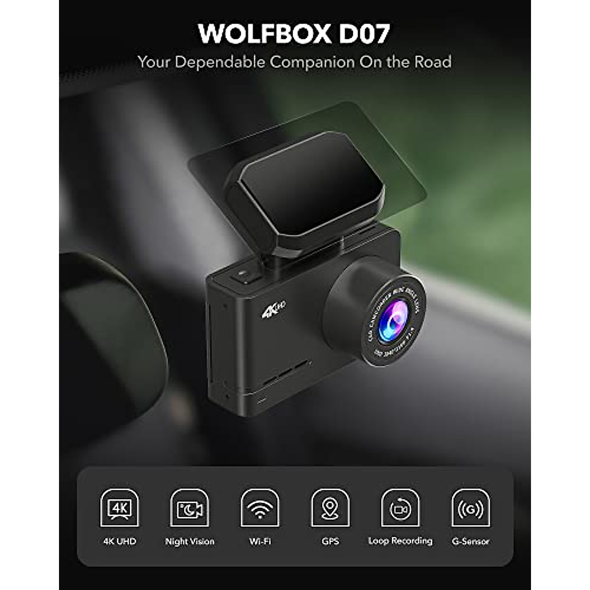 WOLFBOX Dash Cam Front and Rear, D07 4K Dash Camera for Cars with WiFi GPS, 4K/2.5K + 1080P Dual Dashcam with 2.45" LCD, 170°FOV, Night Vision, Loop Recording, Smart Parking Monitor, Magnetic Mount