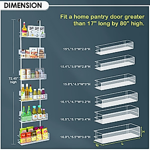 Over the Door Pantry Organizer - 6-Tier Mesh Basket Hanging & Wall Mounted Pantry Door Organizer, Over the Door Spice Rack with Adjustable Hooks for Kitchen, Bathroom, Bedroom, Storage Room (White)