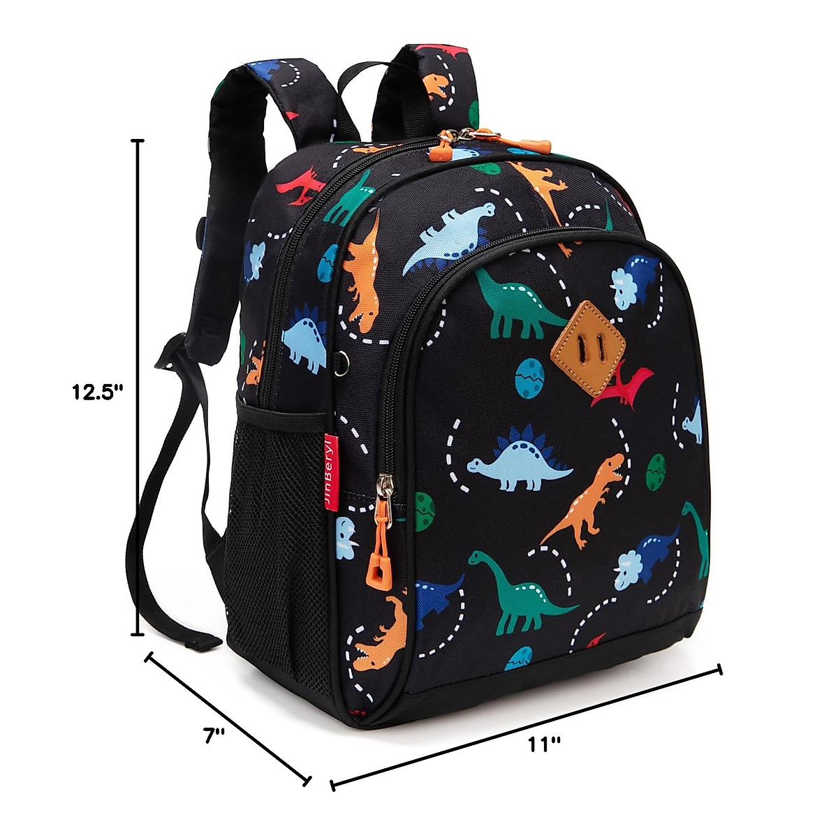 JinBeryl Toddler Backpack for Boys, 12 Inch Kids Dinosaur Backpack for Preschool or Kindergarten, Black