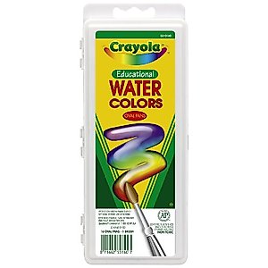 Crayola Watercolor Paint Set, 16 Washable Paint Colors, 1 Paint Brush, Art Tools for Kids, Assorted (53-0160)