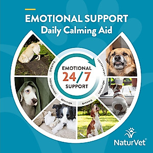 NaturVet Emotional Support Daily Calming Aid Dog Supplement - Helps Promote 24/7 Normal, Calm Behavior - for Dog Stress, Nervousness, Separation, Unwanted Behavior - 120ct Soft Chews