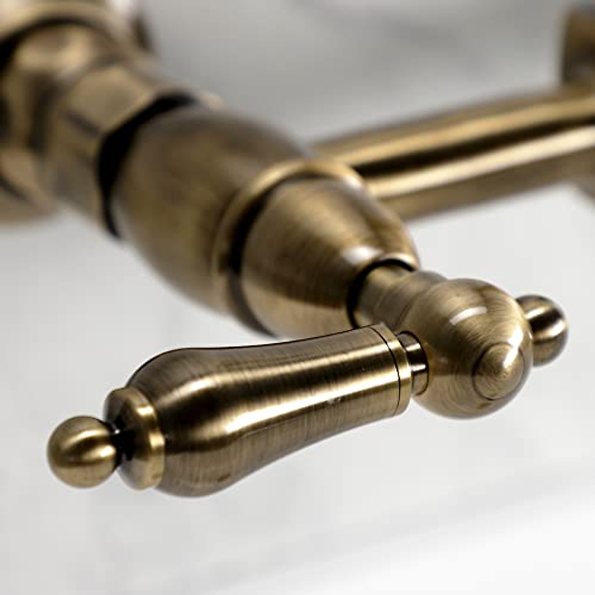 Kingston Brass KS1243AL Heritage Bridge Kitchen Faucet, 9-7/16 inch in Spout Reach, Antique Brass