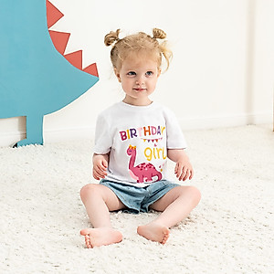 3rd Birthday Dinosaur T-Shirt Tee for Toddler Kids Girls - Dino Birthday Party T Shirt 3 Years Old White Short Sleeve Printed Graphic Outfit 100% Cotton B-Day Shirt Gift
