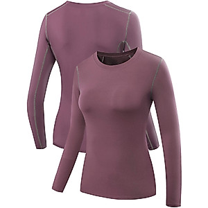 NELEUS Women's 3 Pack Dry Fit Athletic Compression Long Sleeve T Shirt,8019,Black/Grey/Rosy Brown,US XL,EU 2XL