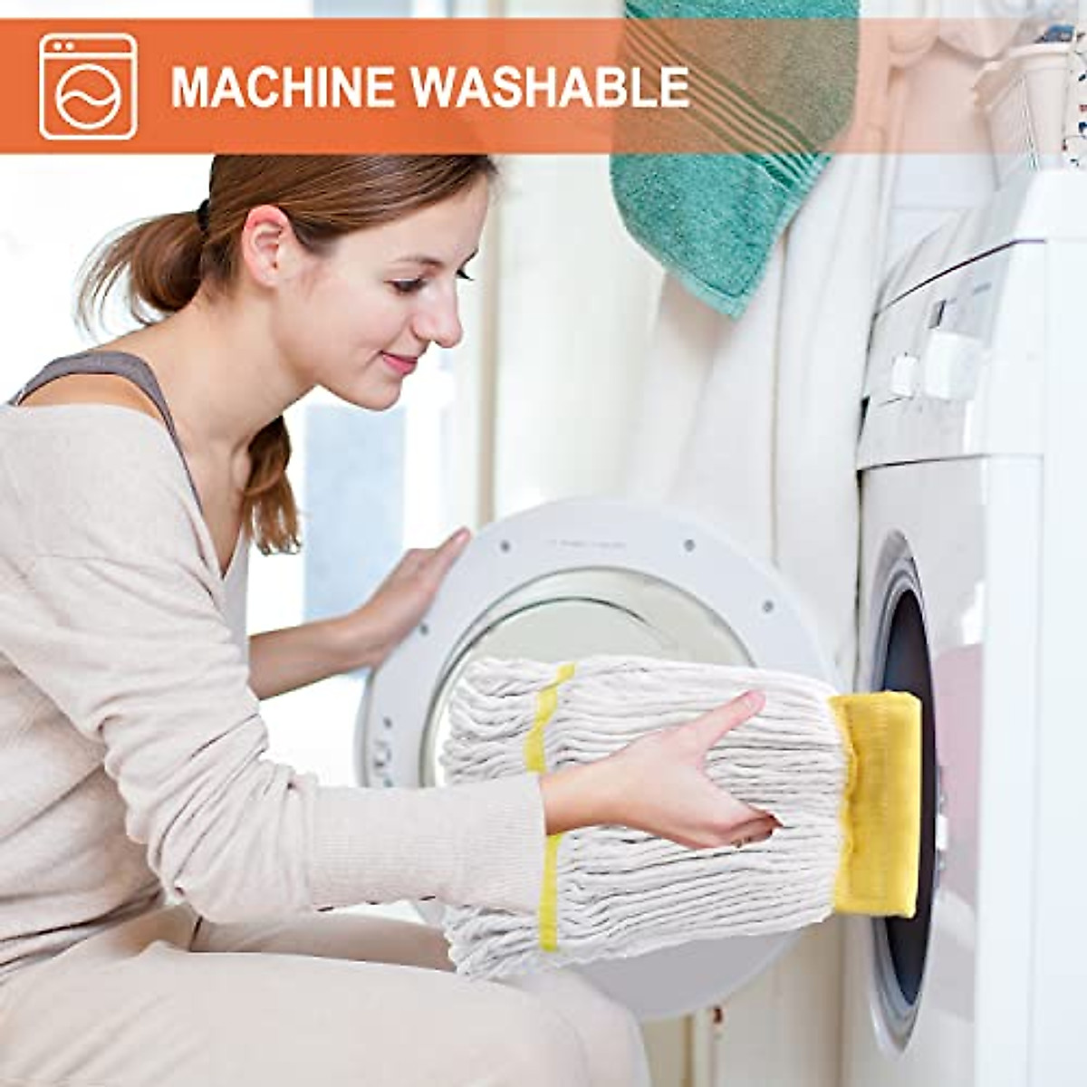 Commercial Mop Heavy Duty Industrial Mop with Long Handle,60" Looped-End String Wet Cotton Mops for Floor Cleaning,Home,Kitchen,Office,Garage and Concrete/Tile Floor