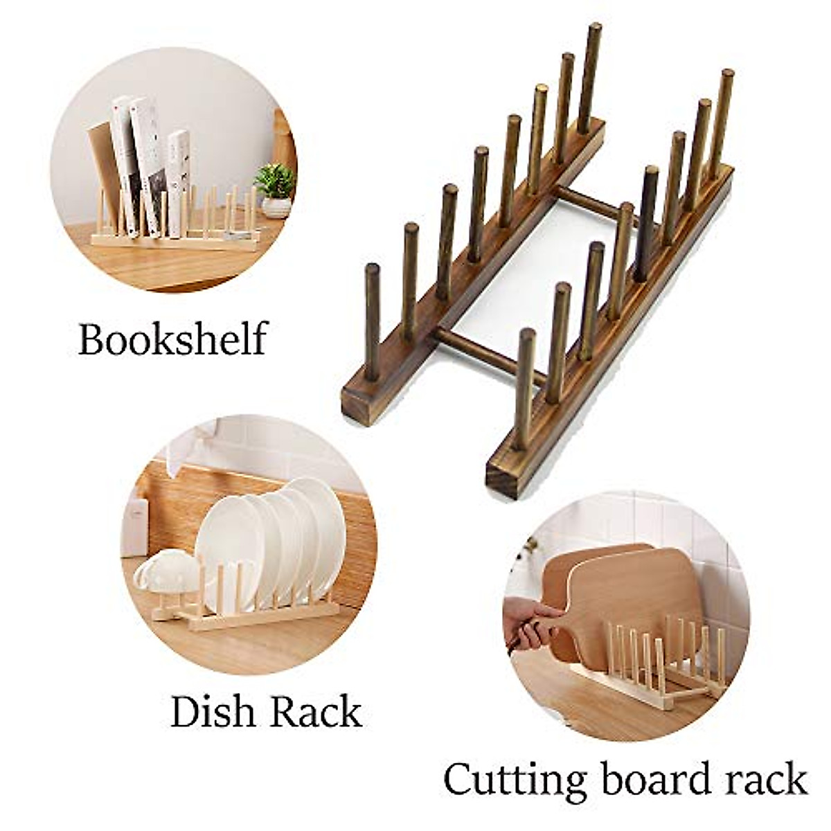 SunnyZoo 7 Slot Wooden Dish Rack Plates Holder Kitchen Storage Cabinet Organizer for Dish Keep Dry (Brown, 2Pack)