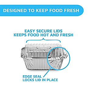 MontoPack Disposable Takeout Pans with Clear Lids | 1lb Capacity Aluminum Foil Food Drip Containers with Strong Seal for Freshness & Spill Resistance | Earth, Eco-Friendly & Recyclable 100Pack 5x4”