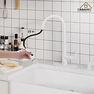 CASAINC Kitchen Faucet with Pull Down Sprayer Matte White with LED Function, 17.31in H Touchless 1.8 gpm Single Handle Kitchen Sink Faucet, Lead-Free Copper for Bar Laundry Kitchen Sink