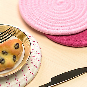 Kitchen Potholders Set Trivets Set 100% Pure Cotton Thread Weave Hot Pot Holders Set (Set of 3) Stylish Coasters, Hot Pads, Hot Mats, Spoon Rest For Cooking and Baking by Diameter 7 Inches (Pink)