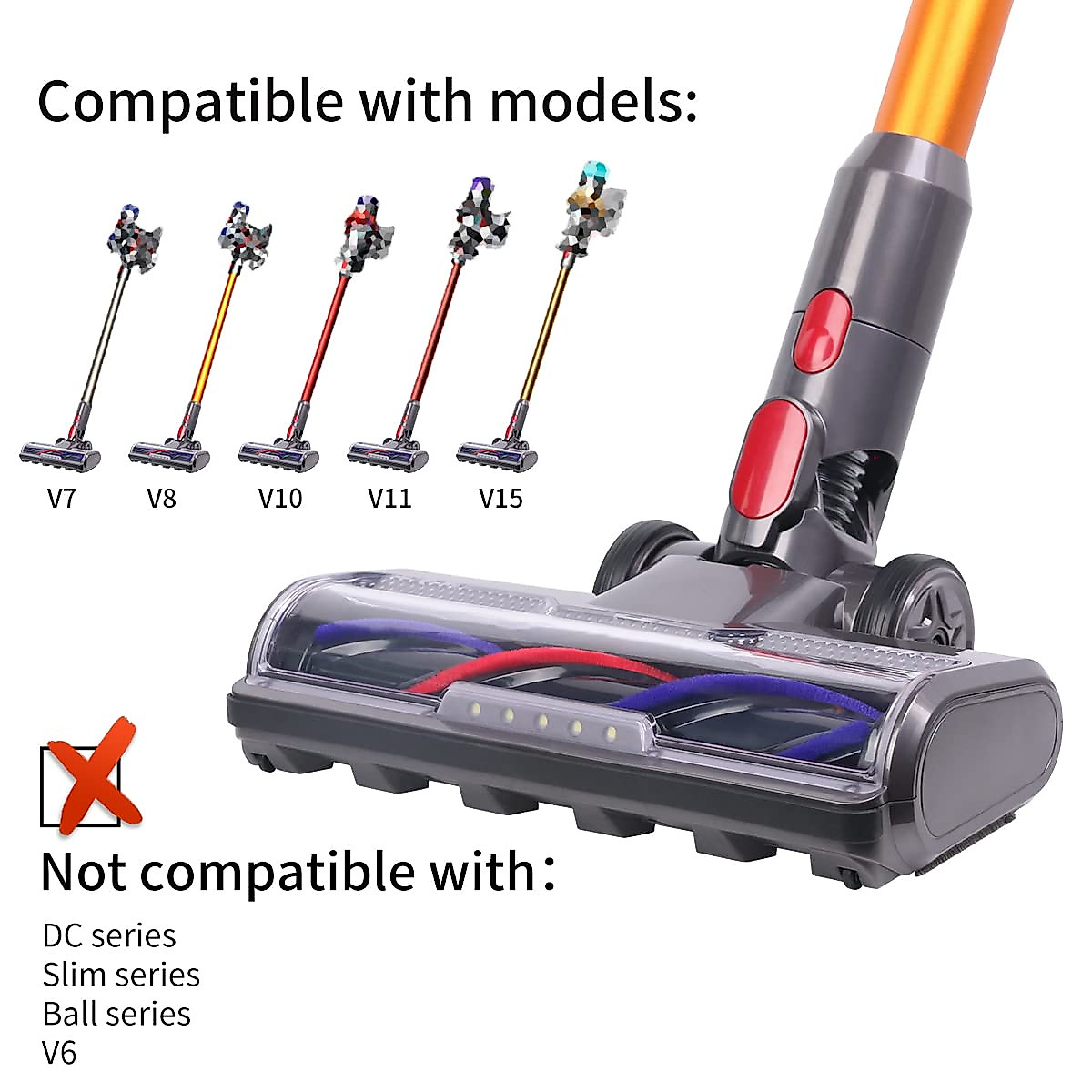 Laymi Hardwood Floor Attachment for Dyson V7 V8 V10 V11 V15 SV10 SV12 SV14 Animal Absolute Vacuum Cleaners with LED Headlights, Bristle Roller Brush Head Replacement Parts