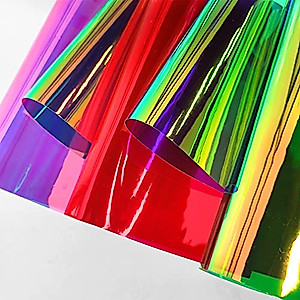 10 Pieces A4 Holographic Clear PVC Fabric Iridescent Transparent Vinyl Mirrored Foil Laser Crafts Fabric for Sewing Crafts DIY Bows Jewlery Making, 30X21CM