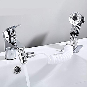 MANYHORSES Hand Shower Sink Hose Sprayer,Shampoo Sink Hose Sprayer Attachment,Faucet Extension Tubes, Chrome, Adjustable Mode,Copper Valve Adapter,No Drilling Support