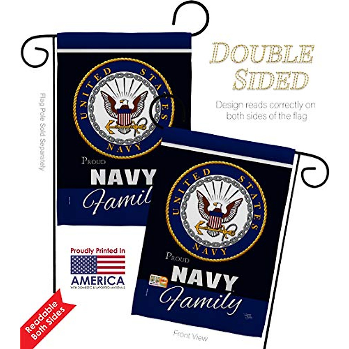 Navy Proudly Family Garden Flag Armed Forces USN Seabee United State American Military Veteran Retire Official Small Decorative Gift Yard House Banner Double-Sided Made In USA 13 X 18.5