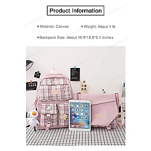 SodaMeow Kawaii Backpack with Pins and Accessories Kawaii Backpack Set Cute Aesthetic Backpack Kawaii Work Supplies (Pink)