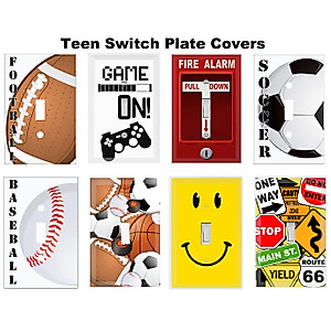 Kids Sports Decor Light Switch Cover Plate Soccer, Football, Baseball, Hockey Decorative Nursery Teen Toddler Room Bedroom Bathroom Playroom DIY Wall Decoration (Sports)