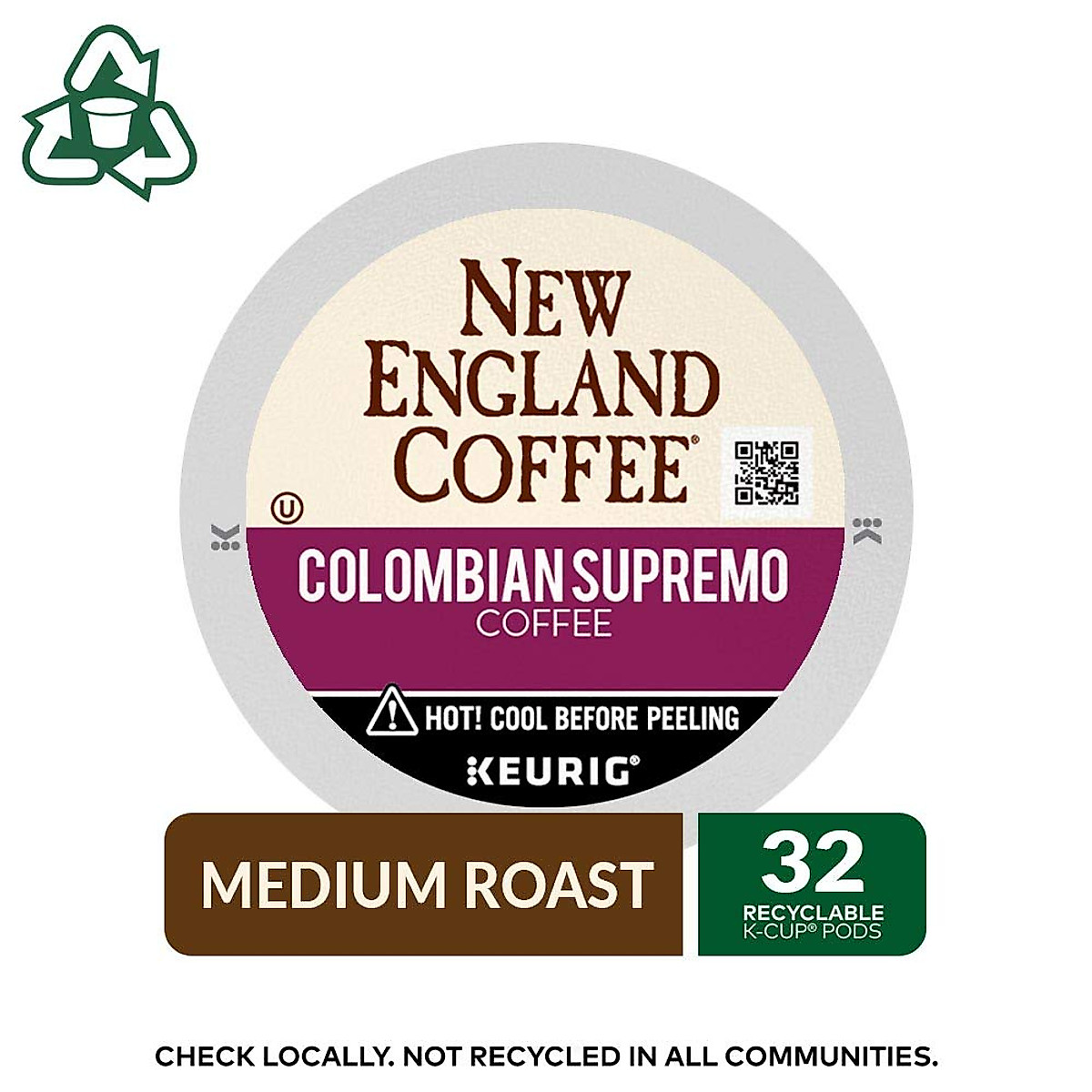 New England Coffee Colombian Supremo Medium-Roast K-Cup Coffee Pods, 32 Count, Intense Flavor & Rich Aroma