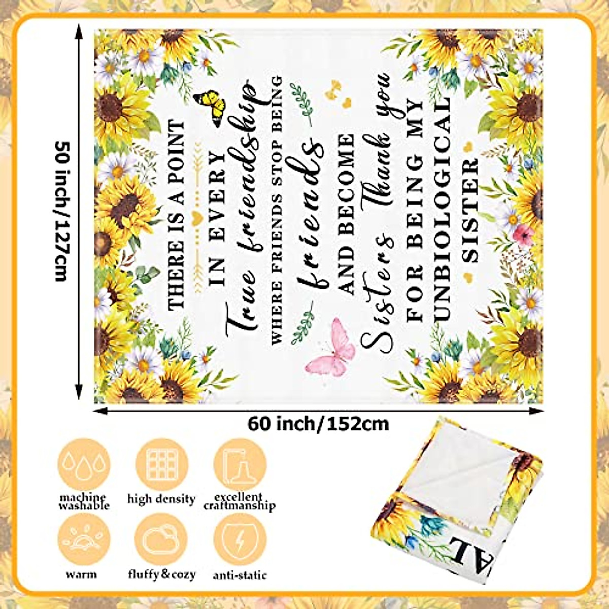 Best Friend Blanket Soft Cozy Throw Blanket BFF Birthday Gift 50" x 60" Friendship Presents for Women Besties Sunflower Flannel Blanket for Girl Sister Female (Best Friend)