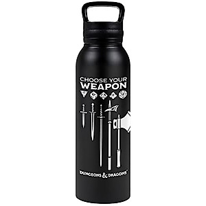 Dungeons & Dragons OFFICIAL Choose Your Weapon 24 oz Insulated Canteen Water Bottle, Leak Resistant, Vacuum Insulated Stainless Steel with Loop Cap