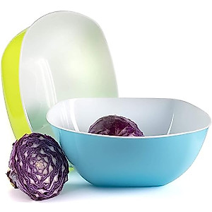 Maxi Nature Salad Bowl Set of 2 - Microwave, Dishwasher & Freezer Safe - Unbreakable & Lightweight Plastic Serving Bowls - Use for Ramen, Noodles, Soup, Pasta & More - Large Size