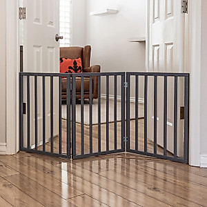 Primetime Petz - Best Freestanding, Hard Wood, Folding Pet Gate, Indoor Dog Fence for Home,Gray