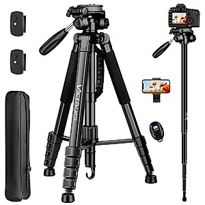 Tripod for Camera, 75 inch Tall Camera Tripod with Remote, Professional Heavy Duty Tripod for DSLR, Spotting Scopes, Binocular, Cell Phone, Compact Camera Stand Tripod, Compatible with Canon Nikon
