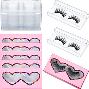 Maitys 60 Pieces Empty Eyelashes Packaging Box and Tray 30 Pieces Empty Eyelash Boxes Pink Lash Packaging Case with 30 Pieces Empty Eyelash Tray False Eyelashes Storage Container