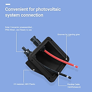 Slocable Weatherproof ABS Double Cable Entry Gland,UV Resistance Dual Cable Entry Housing for Solar Project on Rv, Boat,Camper,Van (with 0.33ft 10awg Cable(Black Gland))