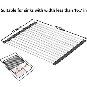 HEREOF Roll Up Dish Drying Rack for Kitchen Counter, Rolling Stainless Steel Sink Drying Mat Foldable Drainer for Kitchen Organization and Storage 17.5x11.8