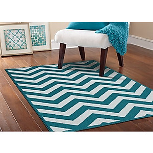 Garland Rug Large Chevron Area Rug, 5 by 7-Feet, Teal/White