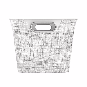 Curver Set of 4 Large V Decorative Plastic Organization and Storage Basket, 22.7L / 24QT, White with Tweed Pattern
