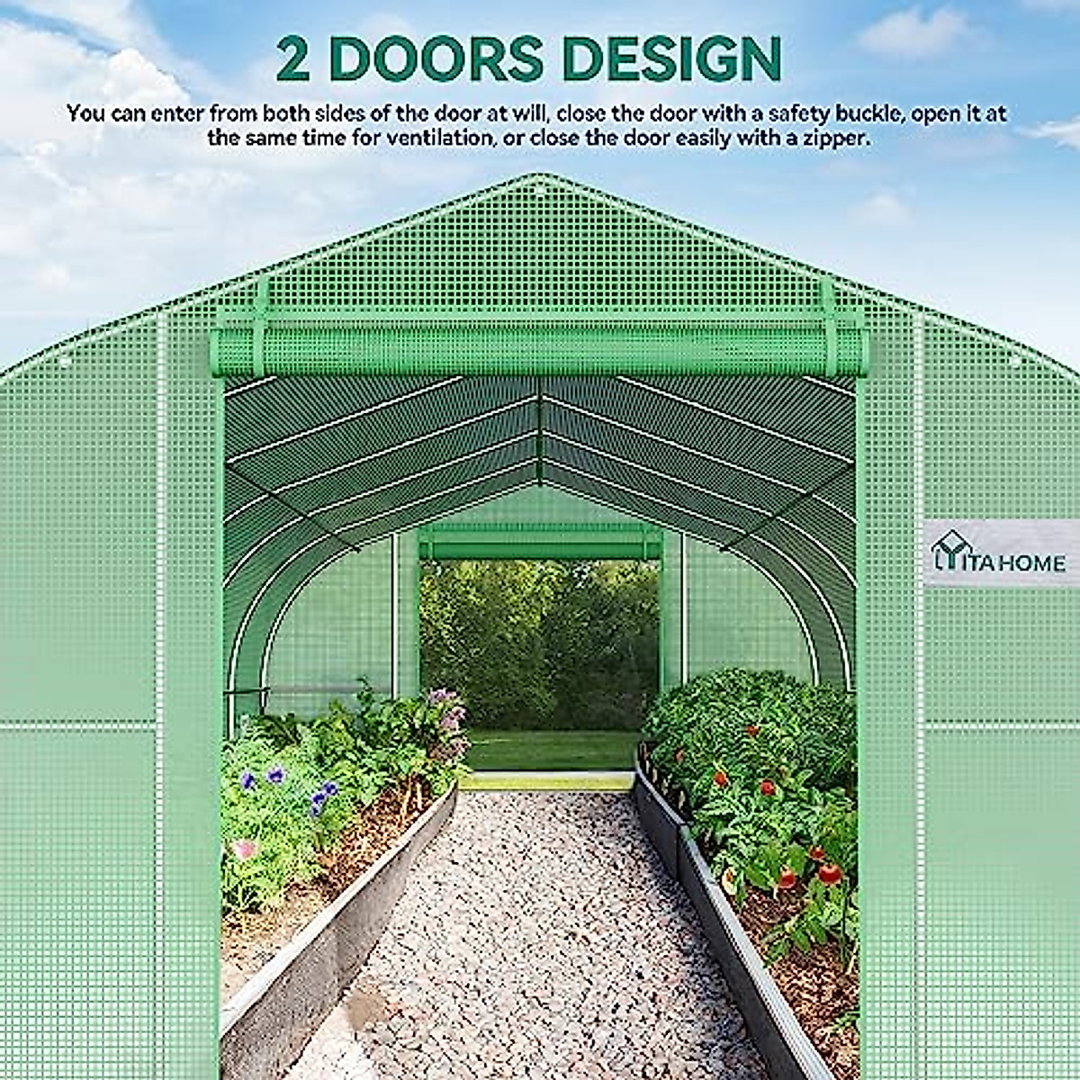 YITAHOME 30x10x6.5ft Greenhouse Large Heavy Duty Greenhouses Outdoor Tunnel Walk in Green House Gardening Upgraded Galvanized Steel Frame Ropes Zipper Doors 7 Crossbars Garden, Green