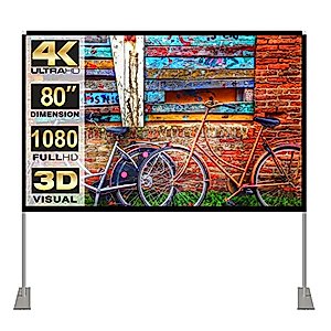 Projector Screen with Stand 80 inch 16:9 HD 4K Indoor Outdoor Projection Screen Portable Projector Screen with Carry Bag for Home Theater Backyard Cinema Travel Foldable Anti Crease