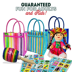 10 Mini Mercado Favor Bags - Mexican Mesh Market Tote Bag Pack - Fiesta Goodie Treat Bag - Mexican Party Candy Gift Bag - Bolsas Bolsitas Mexicanas Para Dulces -Dulceros Morrales Morralitos Mexicanos