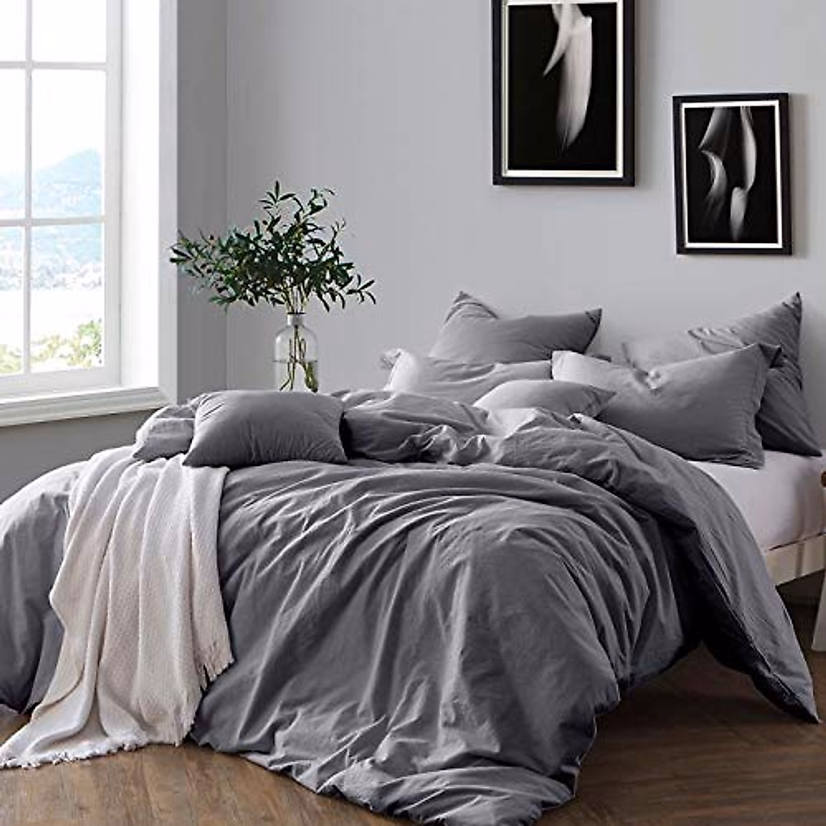 ARlinen Duvet Cover Set Super King 98X108, Dark Grey Comforter Cover Bedding 3 Pieces Duvet Cover with Zipper Closure, 4 Coner Ties -Microfiber Duvet Cover (Super King Size, Dark Grey)
