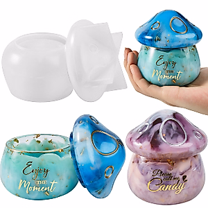 ISSEVE Jars Resin Molds, Mushroom Jars Silicone Molds with Lid, Resin Jar Silicone Molds for Storage Box, Candy Jewelry Container ,Home Decoration, DIY Resin Epoxy Casting Craft