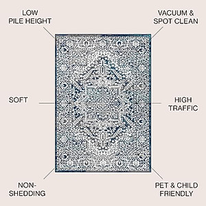 JONATHAN Y MDP100B-6R Modern Persian Vintage Medallion Indoor Area -Rug Country Floral Easy -Cleaning Bedroom Kitchen Living Room, 6' Round, Navy/Light Grey