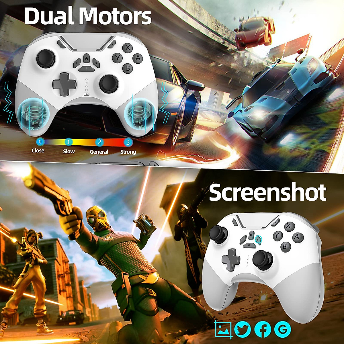 Bluetooth Controller for Switch/PC/iPhone/Android/Apple Arcade MFi Games/TV/Steam, Pro Wireless Game Controller Remote Gamepad with Phone Clip with Lock Speed/6-Axis Gyro/Dual Motors/Turbo/Switch Key