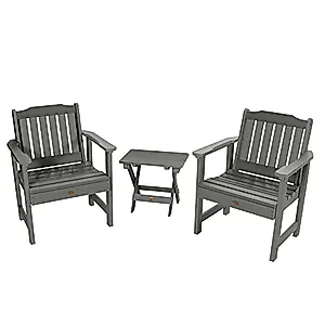 Highwood AD-KITCHGL1-CGE Lehigh (2) Garden Chairs with Folding Side Table, Coastal Teak
