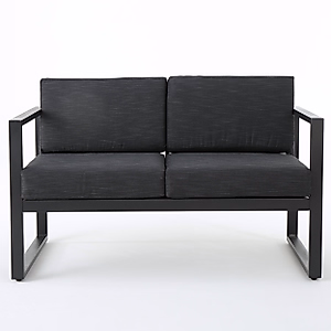 GDFStudio Patio Furniture ~ 4 Piece Outdoor Aluminum Chat Set (Dark Grey)