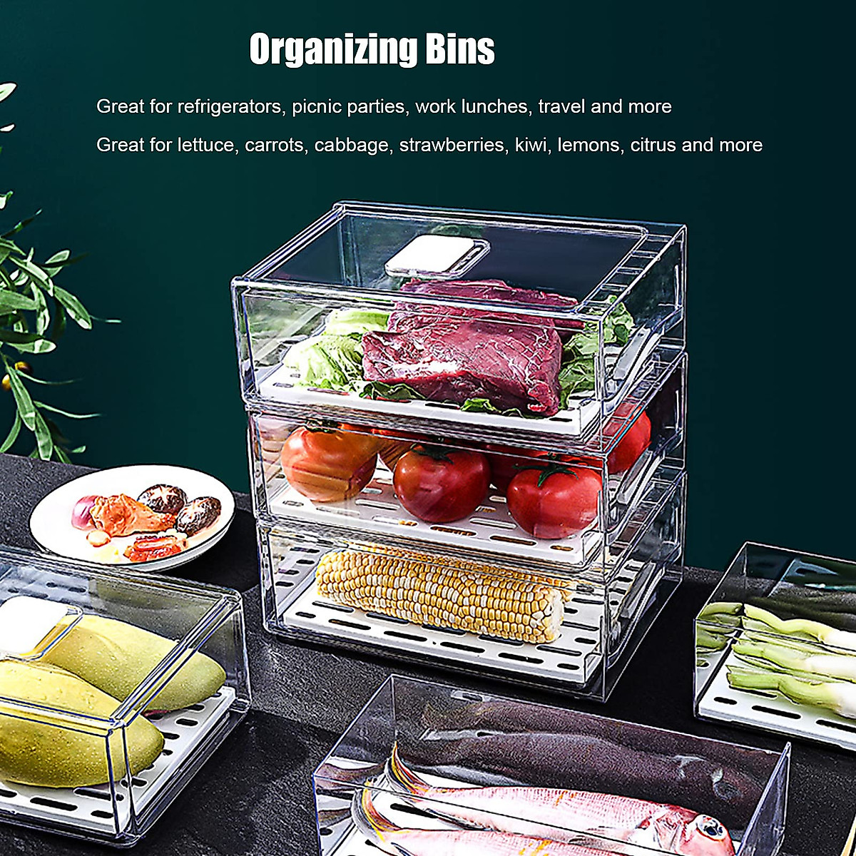 Fridge Drawers, Refrigerator Organizer Bins with Pull-Out Drawer, Stackable Refrigerator Drawers Set for Save Vertical Space, Clear Fridge Drawer for Storage Clear for Food, Drinks, Vegetable(S)