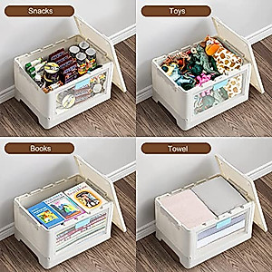 Storage Bins with Lids, Dual Open Large Storage Boxes Plastic 23Qt, Stackable Collapsible Closet Organizers and Storage, Foldable Storage Containers for Clothes,Toys,Food,Kitchen,Dorm,Bedroom Storage